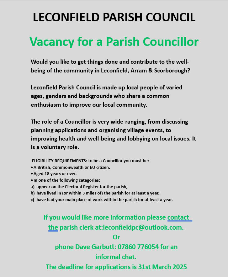 Opportunity to join the Leconfield Parish Council – Leconfield Parish ...